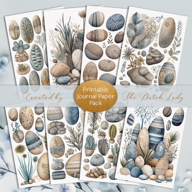 Pebbles & Plants Decoupage Sheets: Nature Stone Clipart (digital ...