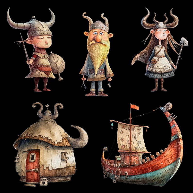 Cute Vikings Clipart Set Whimsical Scandinavian Folklore Kids Party ...
