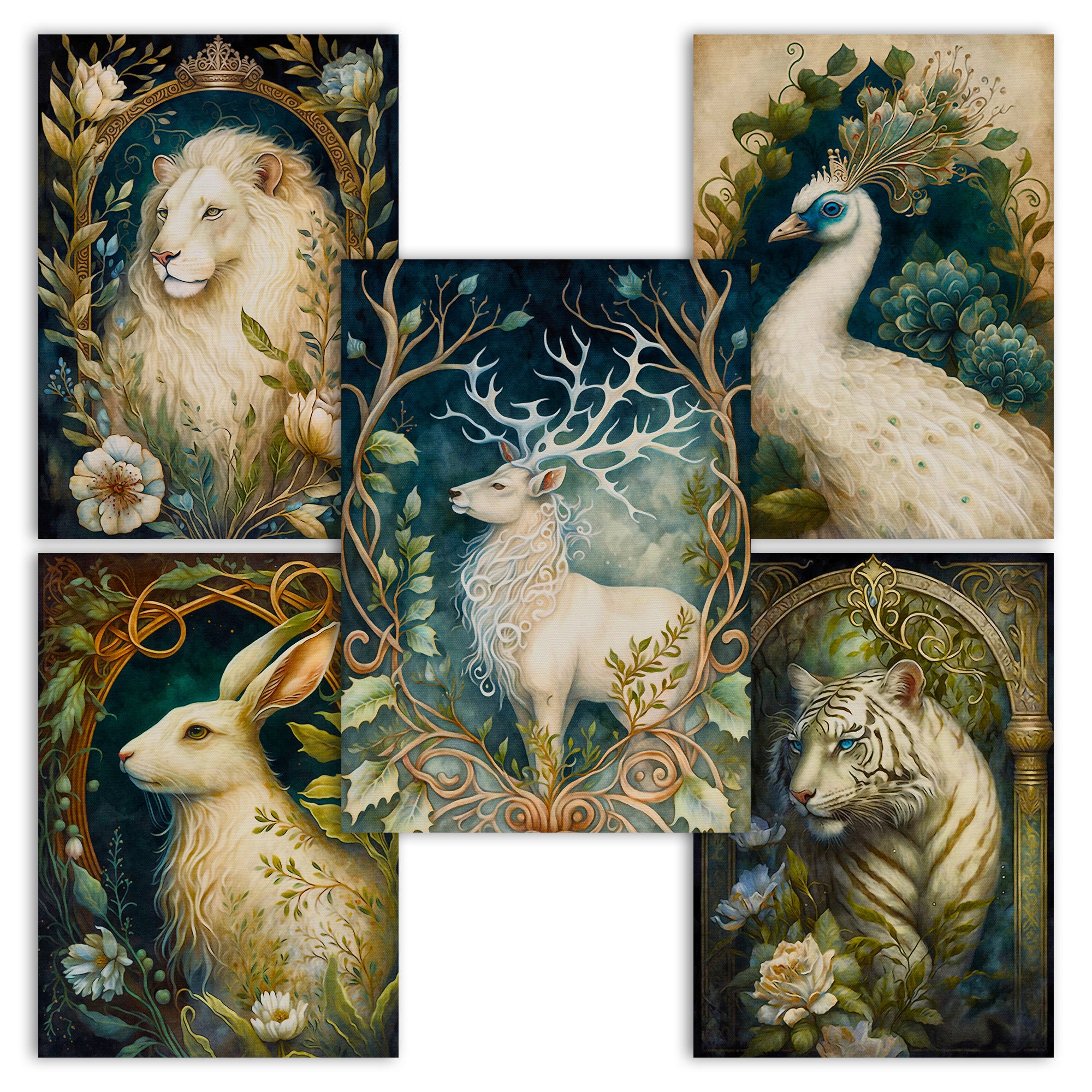 Lush Rococo White Animals Art Prints: Digital Postcard Set (10 JPEG ...