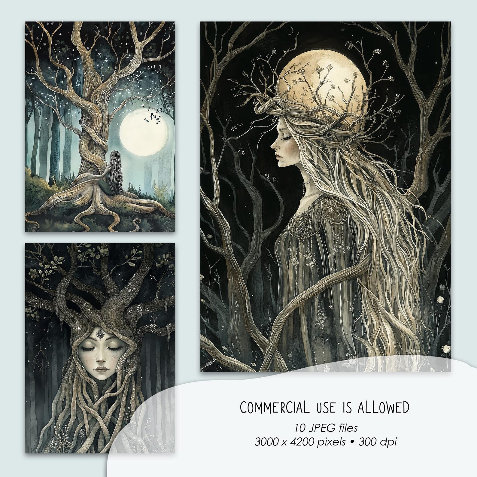 Entangled Tree Dryads Postcard & Art Print Set, Printable Card Designs ...
