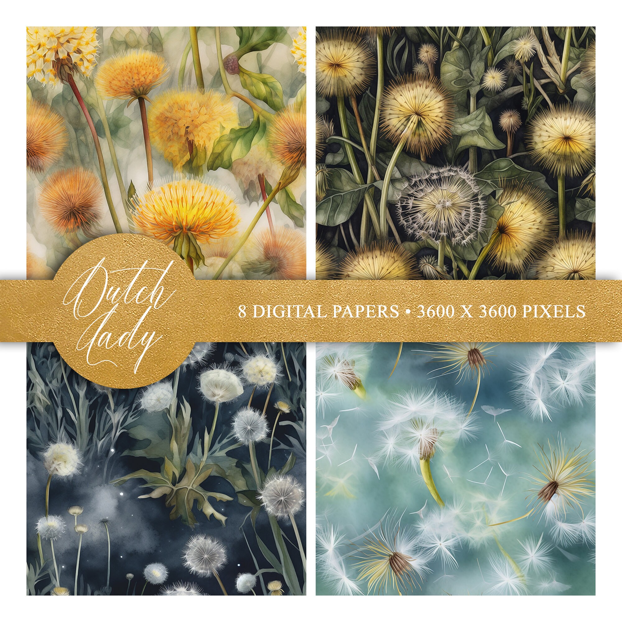 Dandelions Digital Backgrounds - Scrapbook Paper - Seamless Floral ...