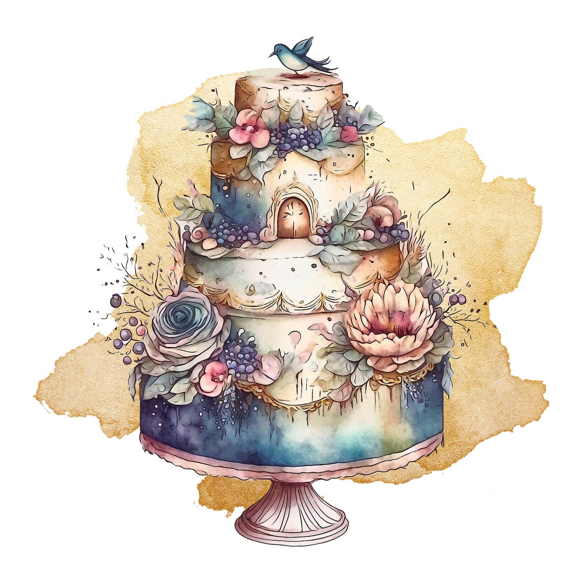 Celebration Cake Clipart Set Watercolor Wedding Cakes Layered Cake ...
