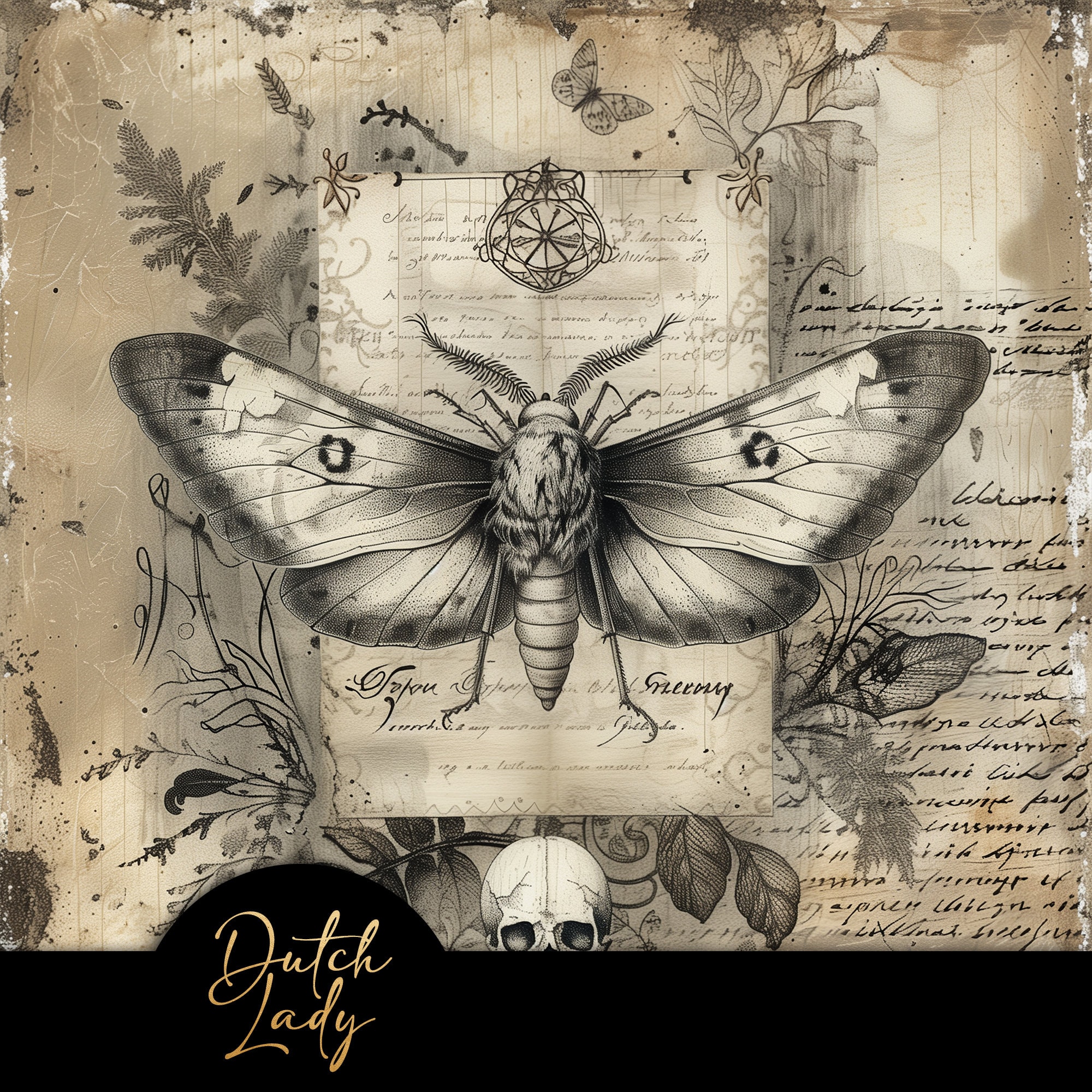 Gothic Moths, DIGITAL Junk Journal Kit, Printable Background, Scrapbook Paper, Decoupage, Skulls ...