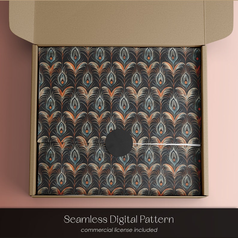 Peacock Feather Art Deco SEAMLESS Digital Pattern, Abstract Tileable ...