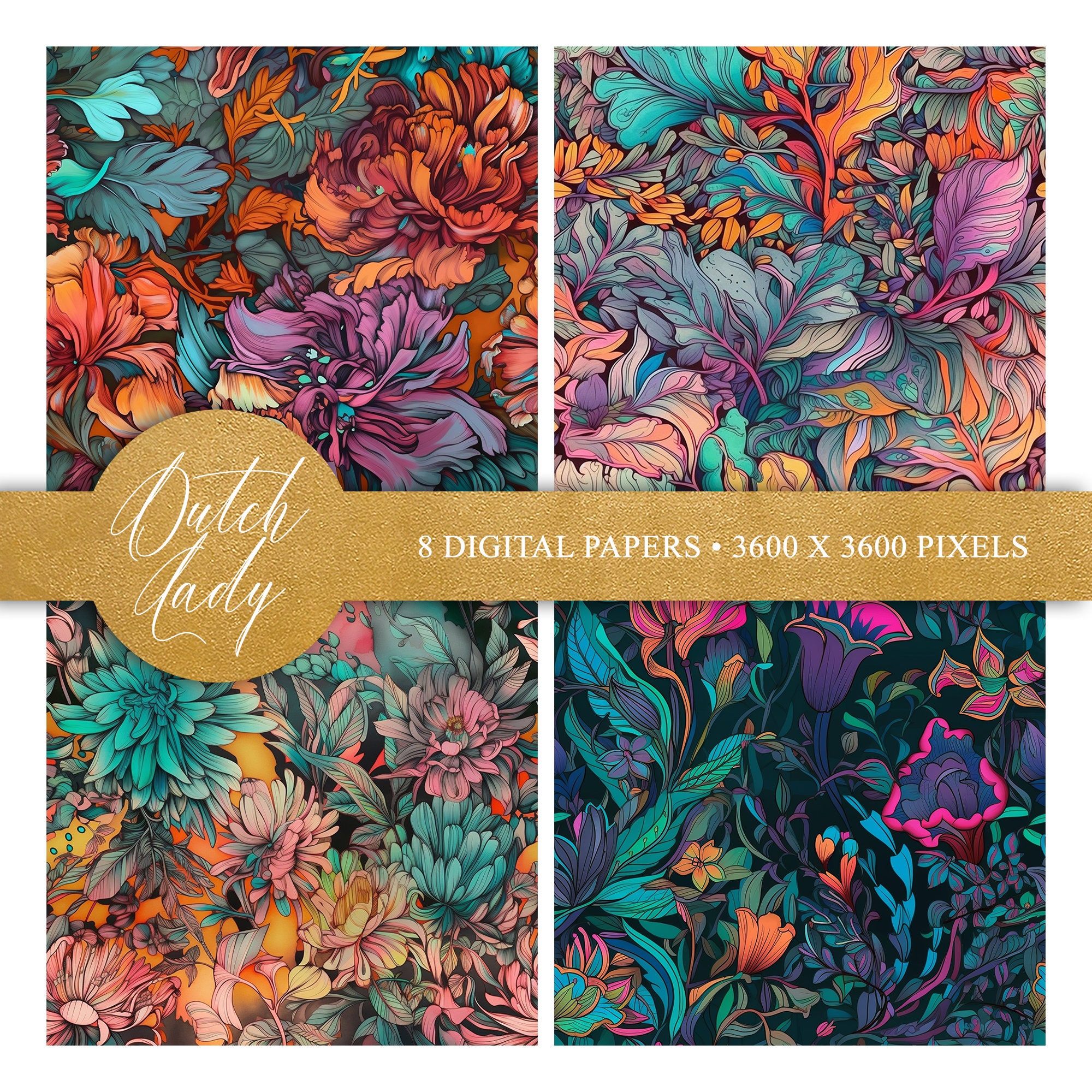 Flowers & Foliage Digital Backgrounds Printable Scrapbook Paper Set ...