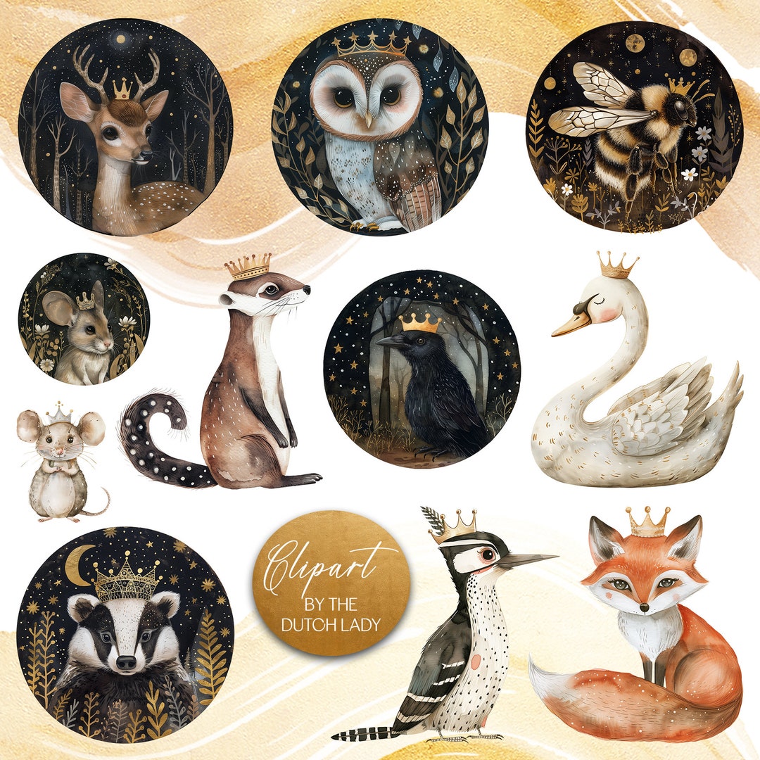 Regal Animals Clipart Set, Childrens Illustration Style Graphics ...