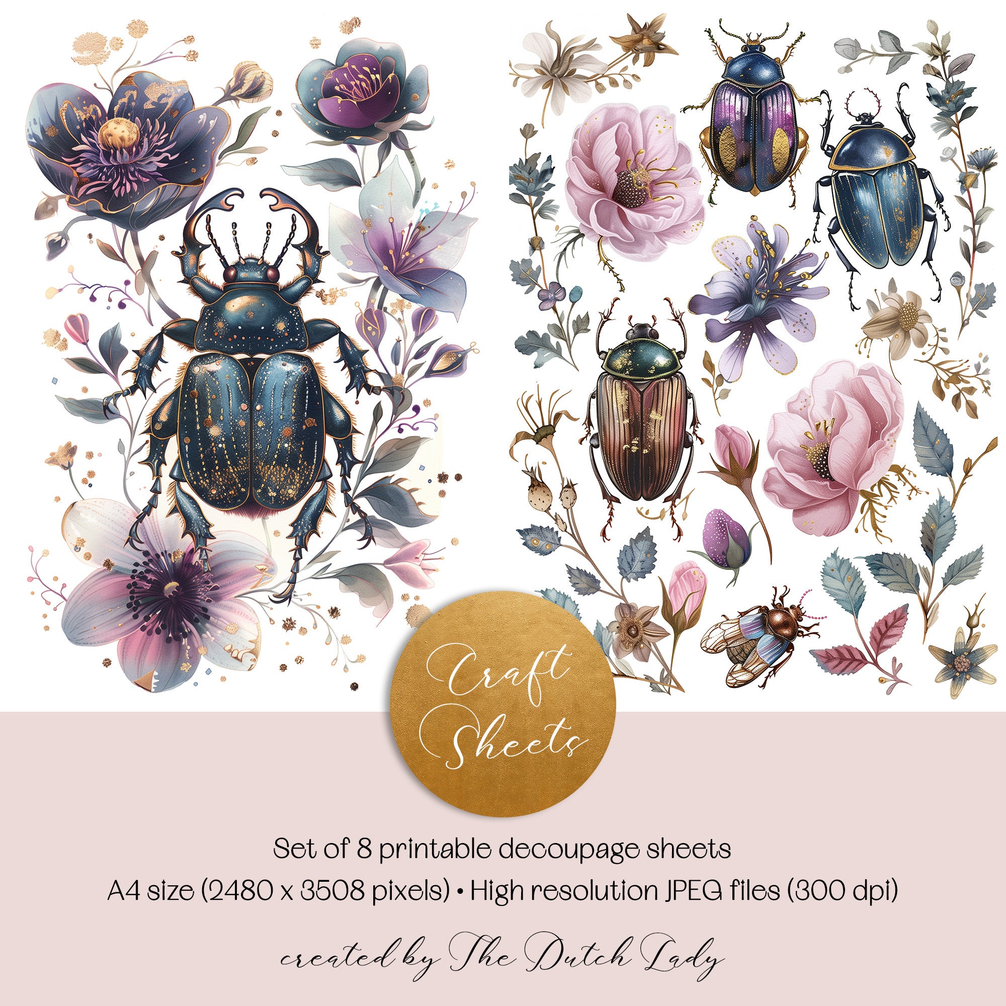 Victorian Beetles PRINTABLE Decoupage Sheets, Digital Junk Journal ...