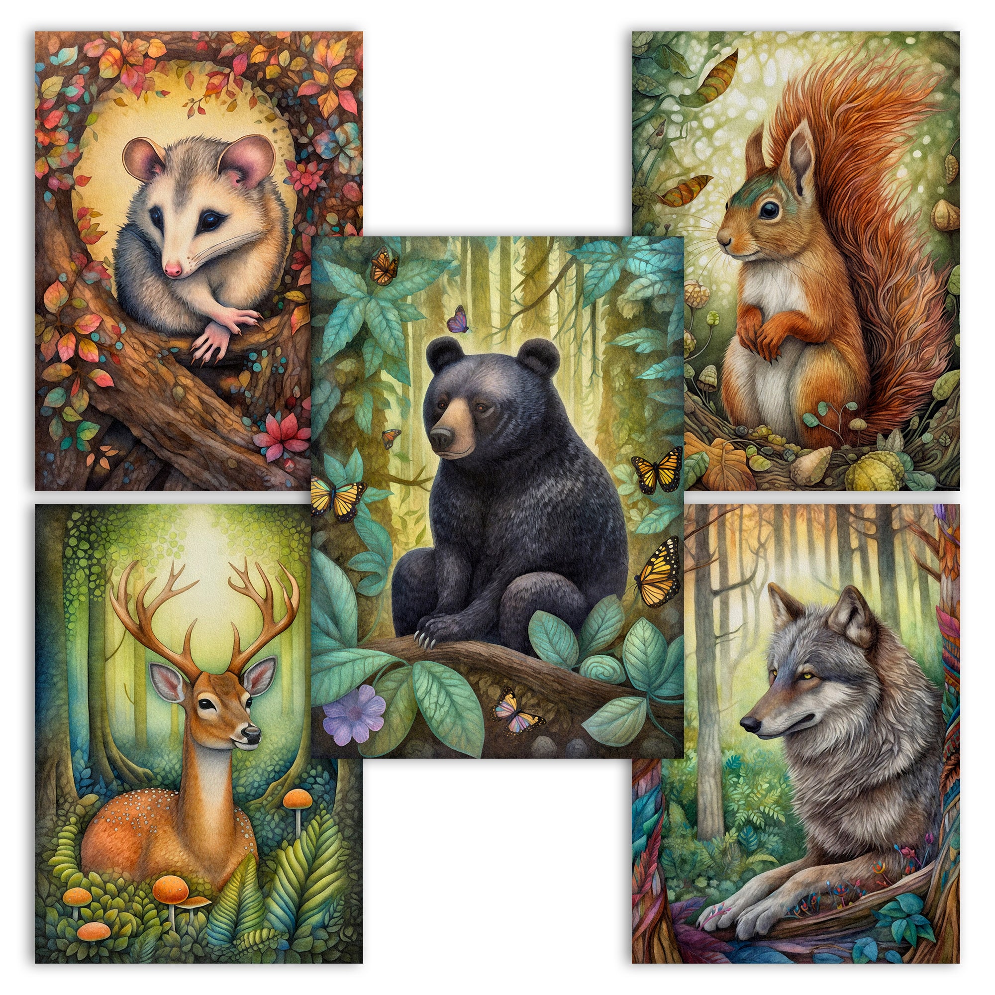 Boho Forest Animals Postcard & Poster Set (digital Download) - Etsy