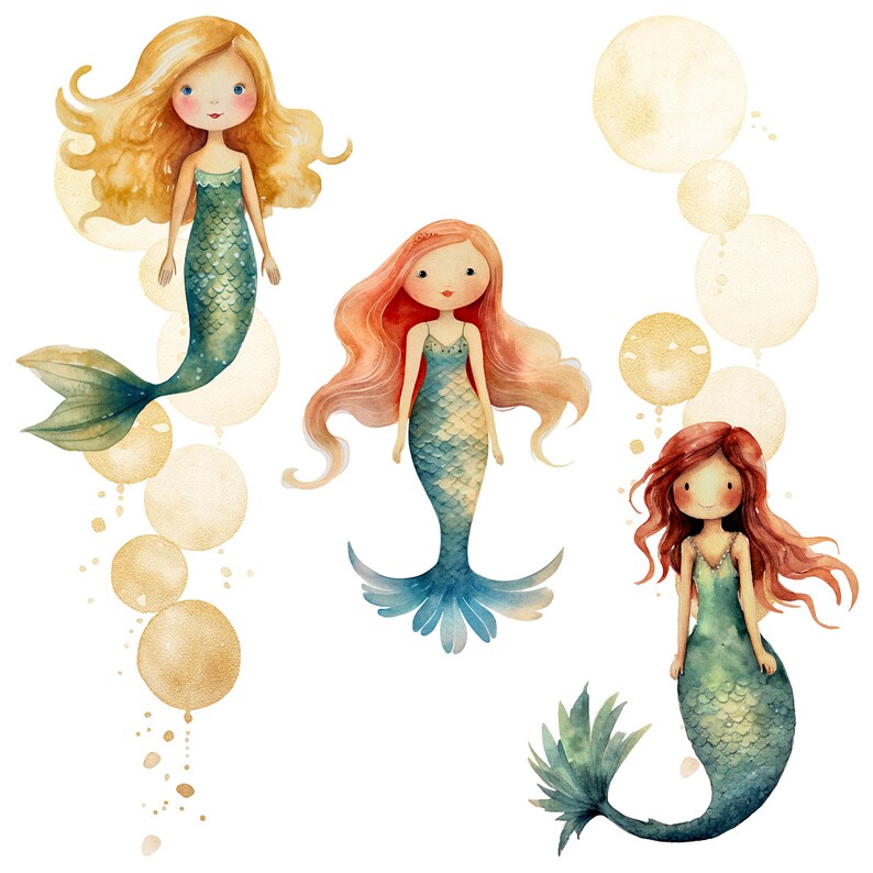 Watercolor Mermaid Clipart Set: Fantasy Ocean Graphics (INSTANT ...