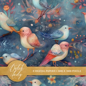 Birdies & Flowers Digital Backgrounds - Printable Scrapbook Paper Set ...