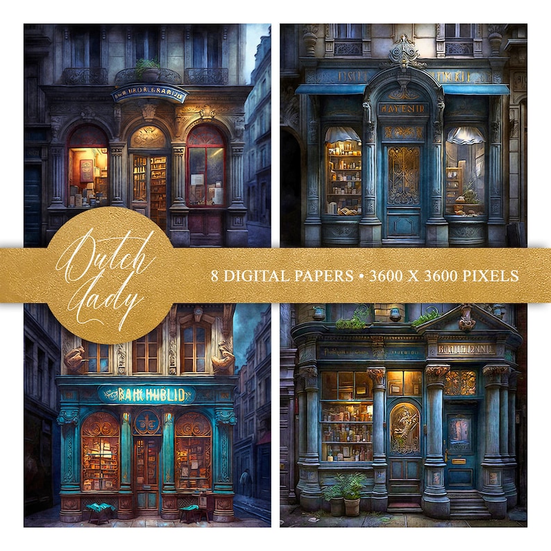 Victorian Shop Front Illustrations - Digital Backgrounds - Printable ...