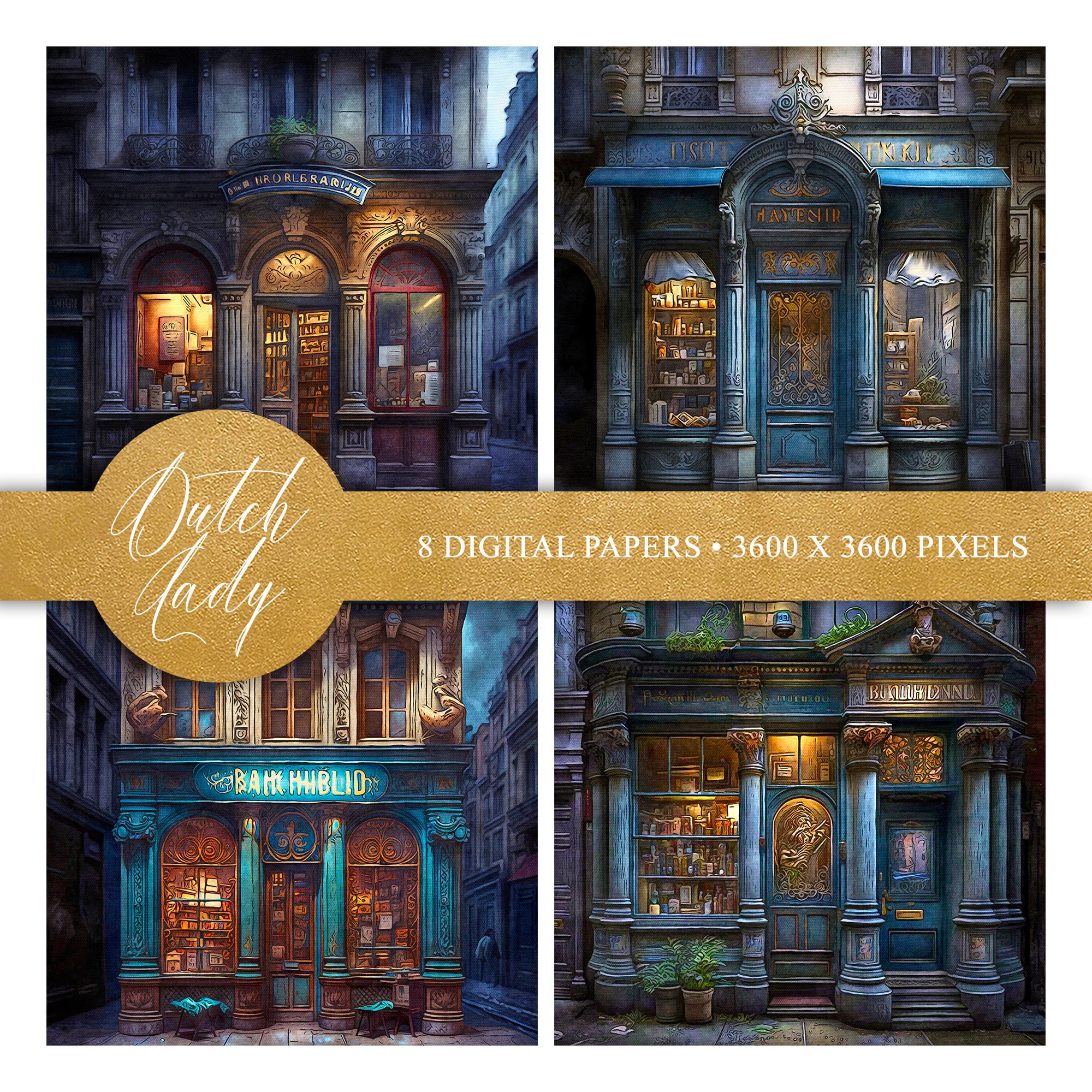 Victorian Shop Front Illustrations - Digital Backgrounds - Printable ...