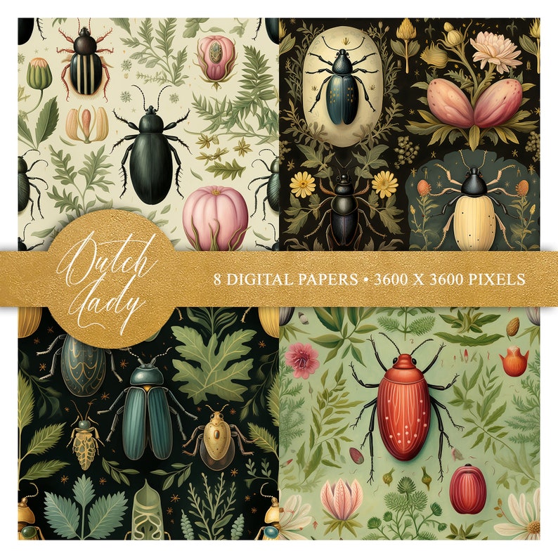 Botanical Beetle Seamless Paper: Dark Academia Scrapbook Designs ...