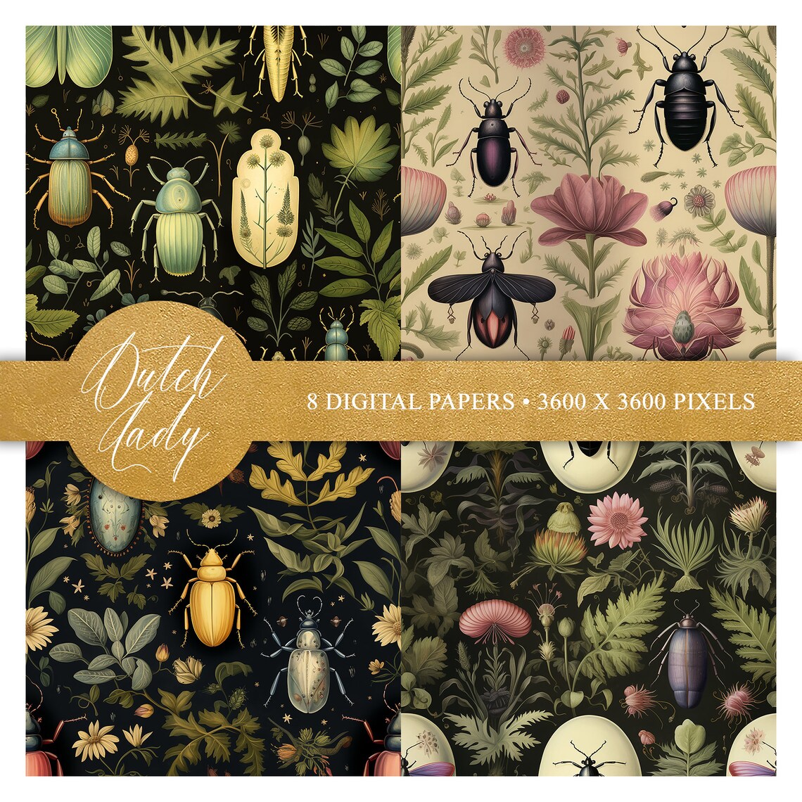 Botanical Beetle Seamless Paper: Dark Academia Scrapbook Designs ...