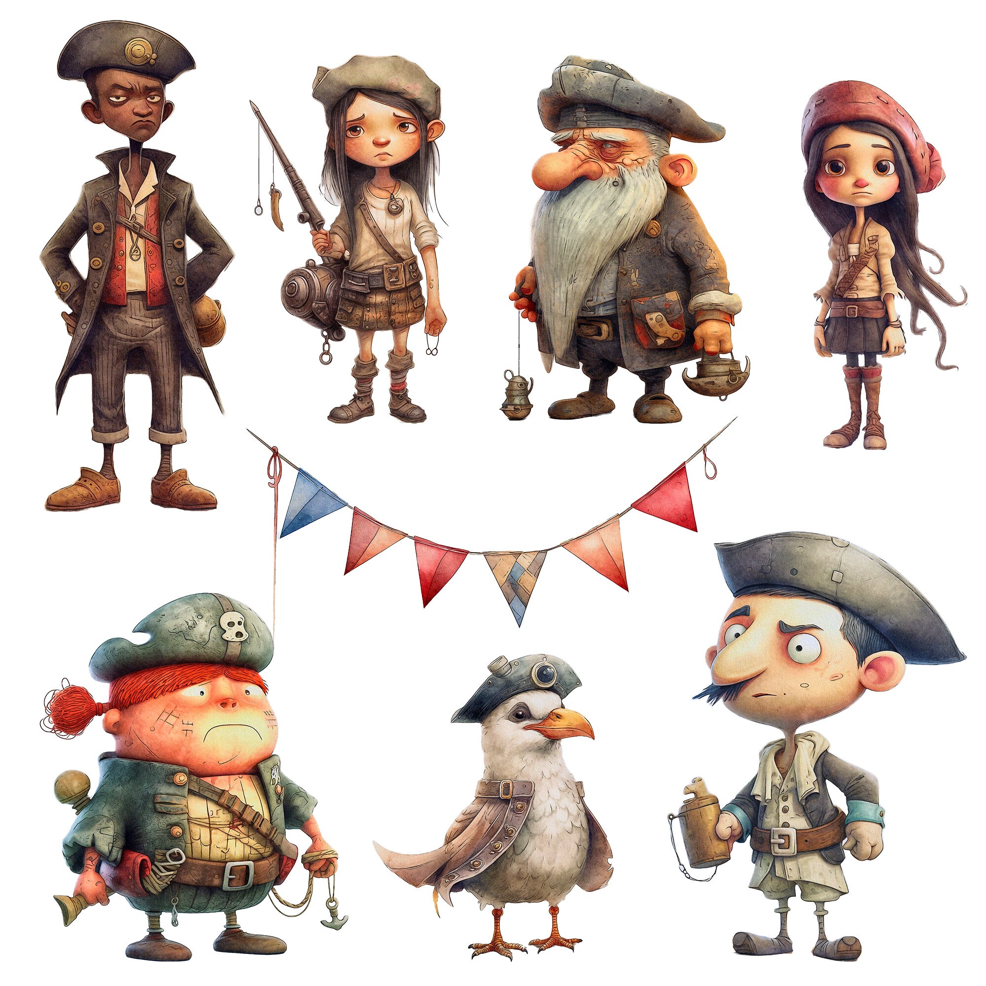 Cute Pirates Clipart Set Whimsical Ocean Fantasy Sea Kids Party Theme ...