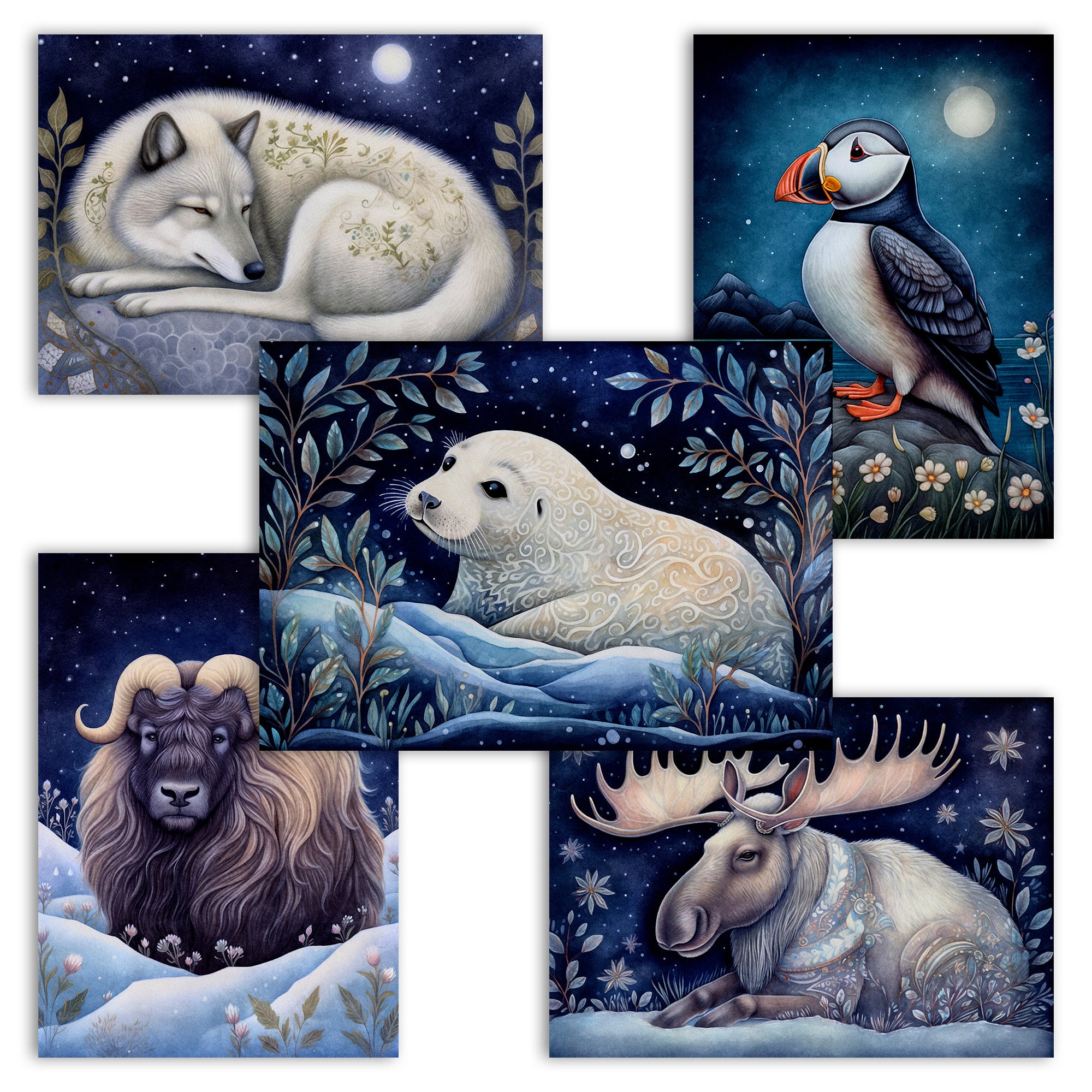 Arctic Circle Animals Postcard and Poster Set - Printable Digital Art ...