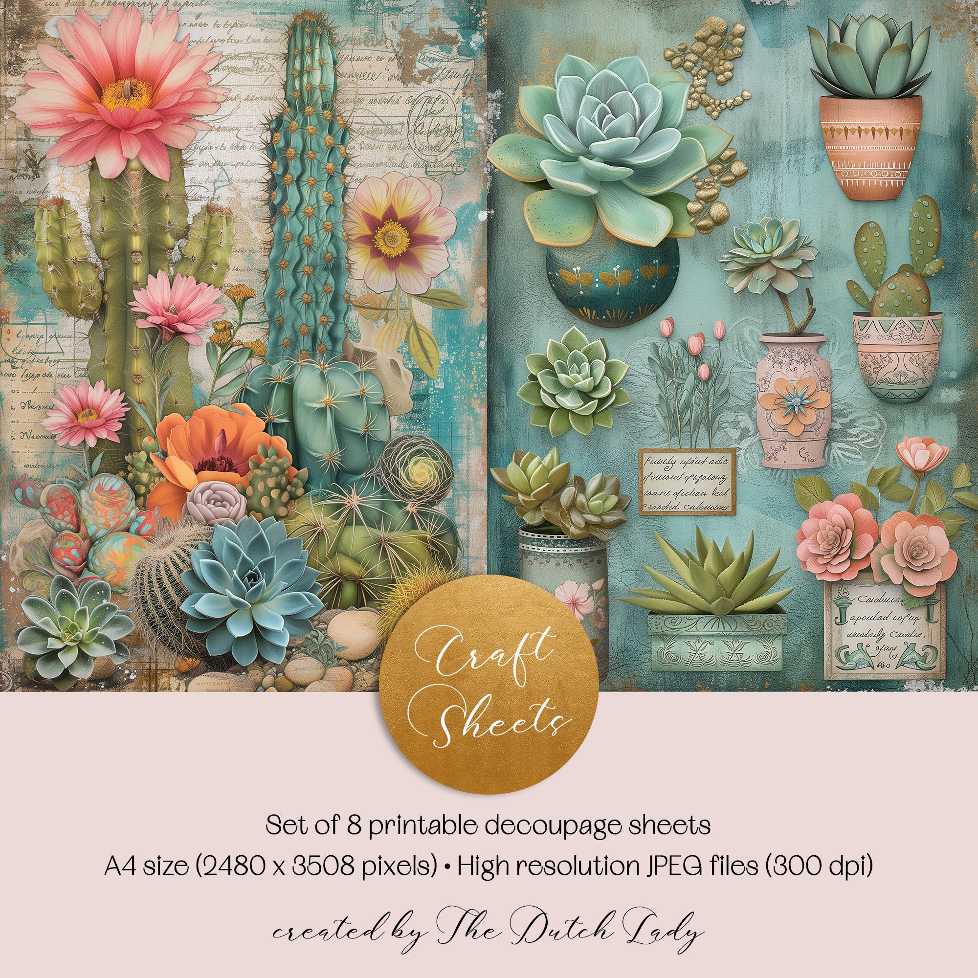 Desert Succulents PRINTABLE Journal Paper Pack, Flowers, Cactus, Potted ...