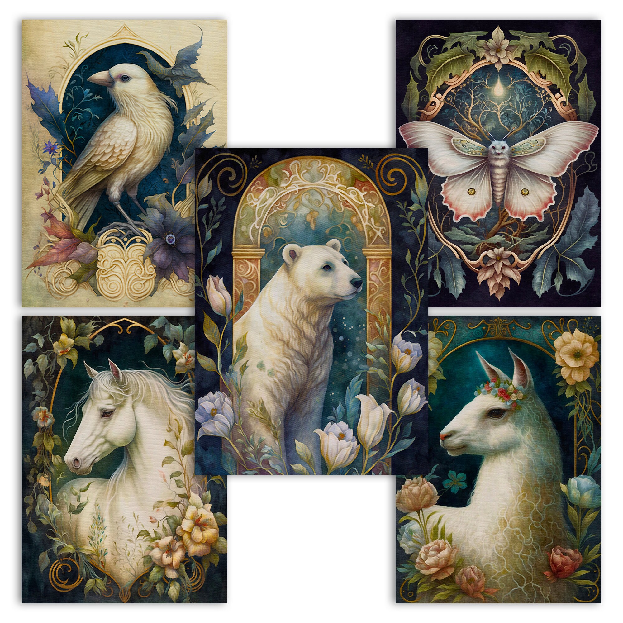 Lush Rococo White Animals Art Prints: Digital Postcard Set (10 JPEG ...