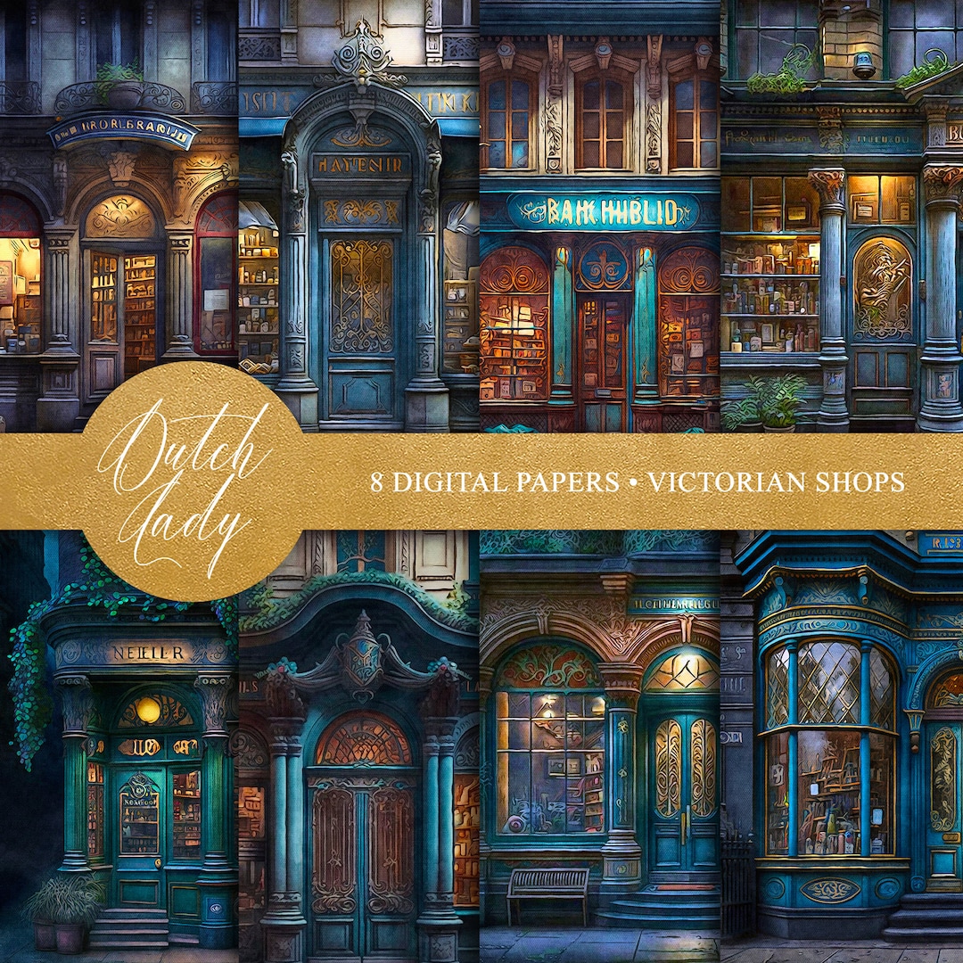 Victorian Shop Front Illustrations - Digital Backgrounds - Printable ...