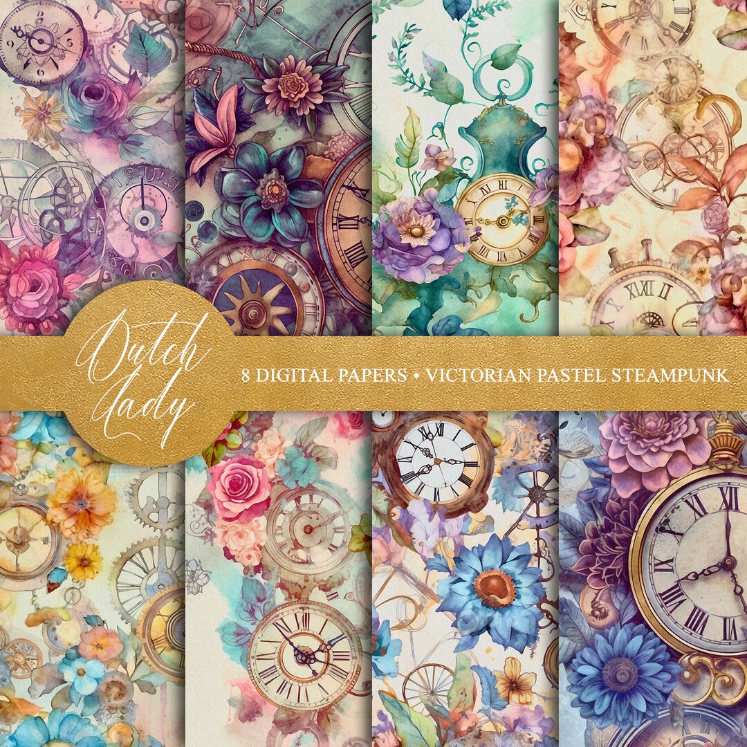 Victorian Pastel Steampunk Digital Backgrounds - Printable Scrapbook ...