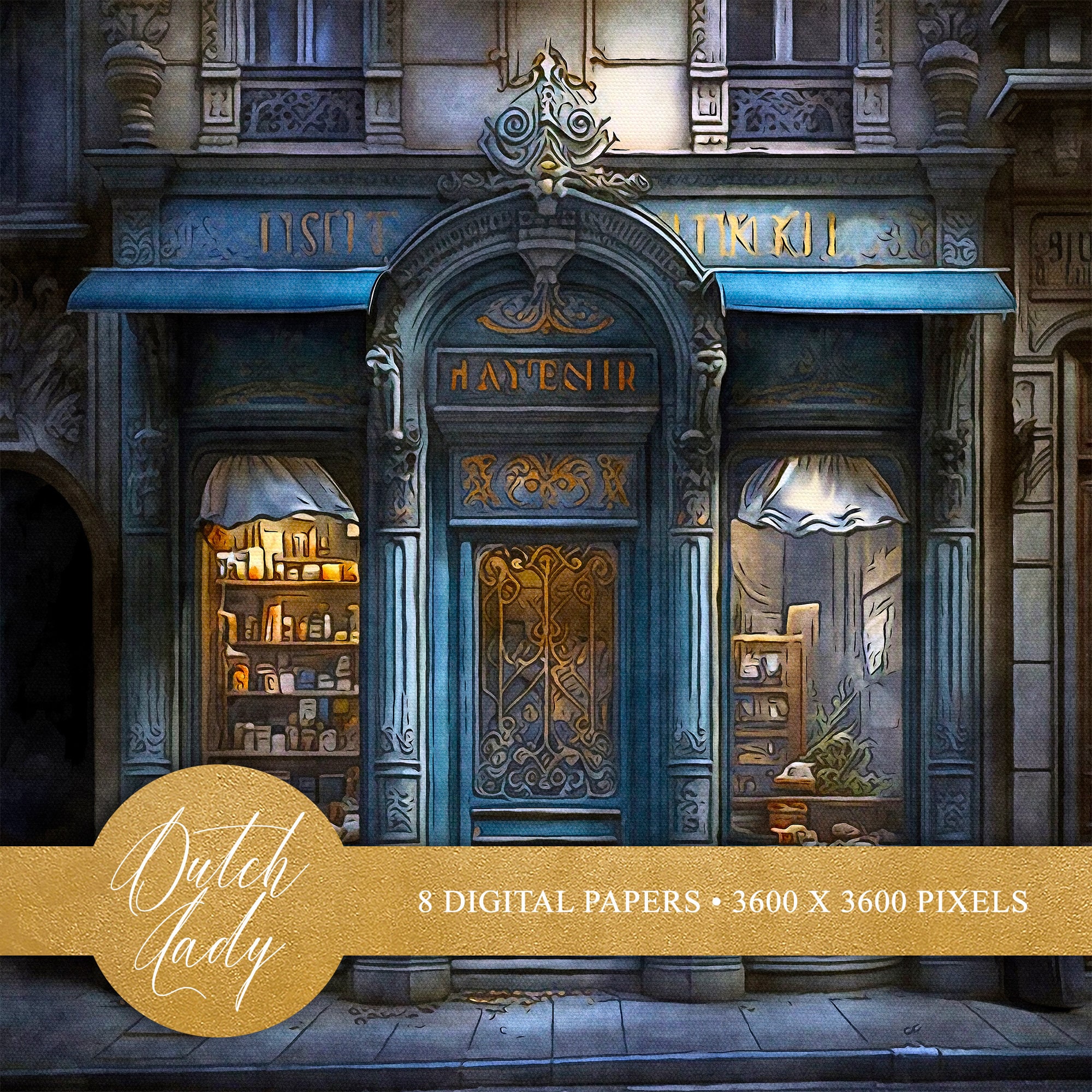 Victorian Shop Front Illustrations - Digital Backgrounds - Printable ...