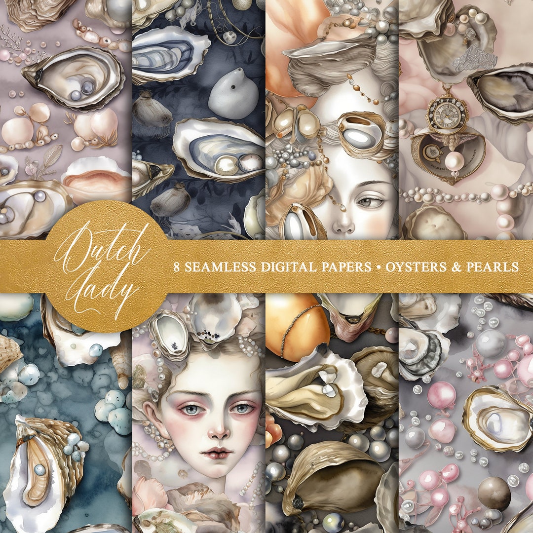 Oysters & Pearls Digital Backgrounds - Printable Scrapbook Paper ...