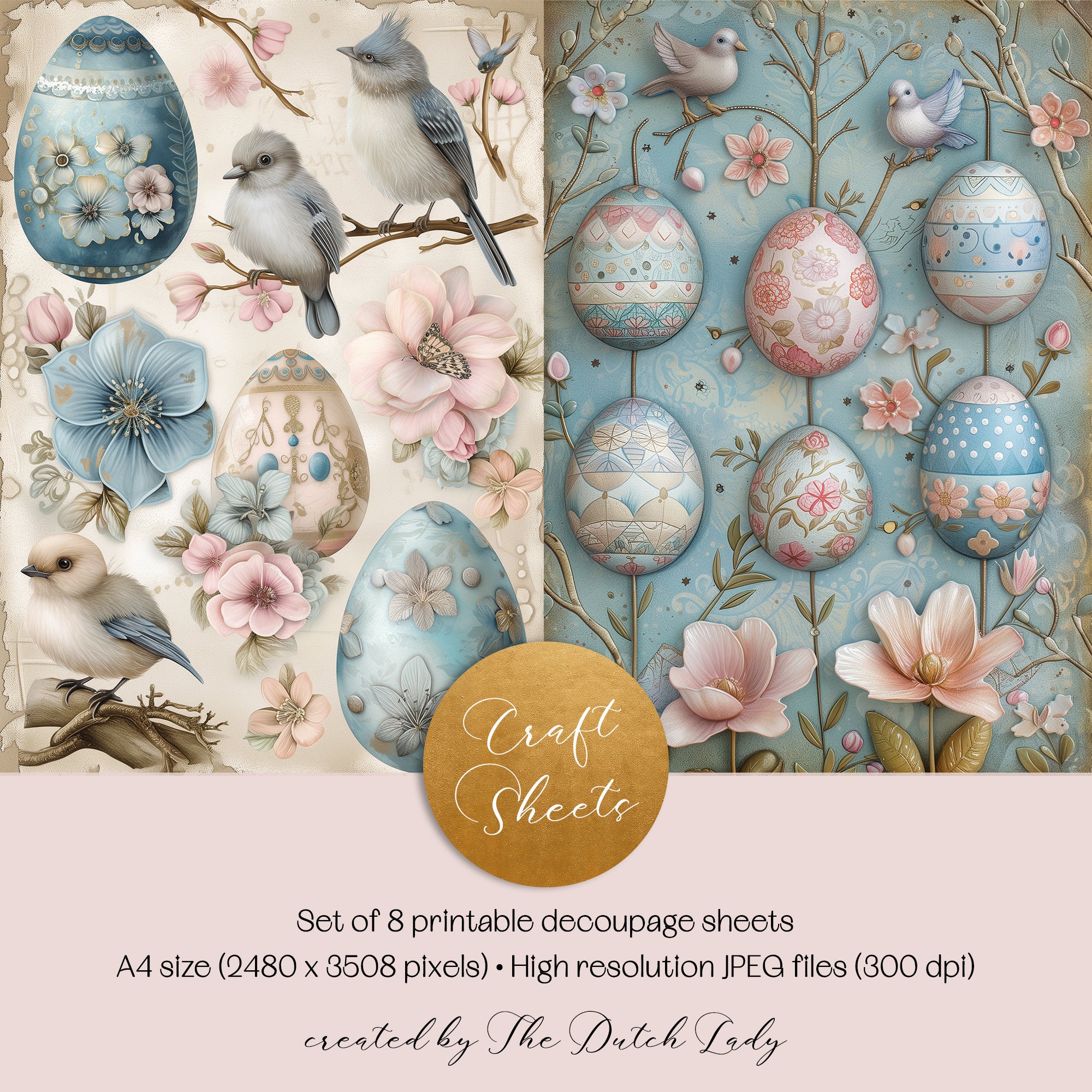 Easter Themed PRINTABLE Decoupage Sheets, Digital Scrapbook Ephemera ...
