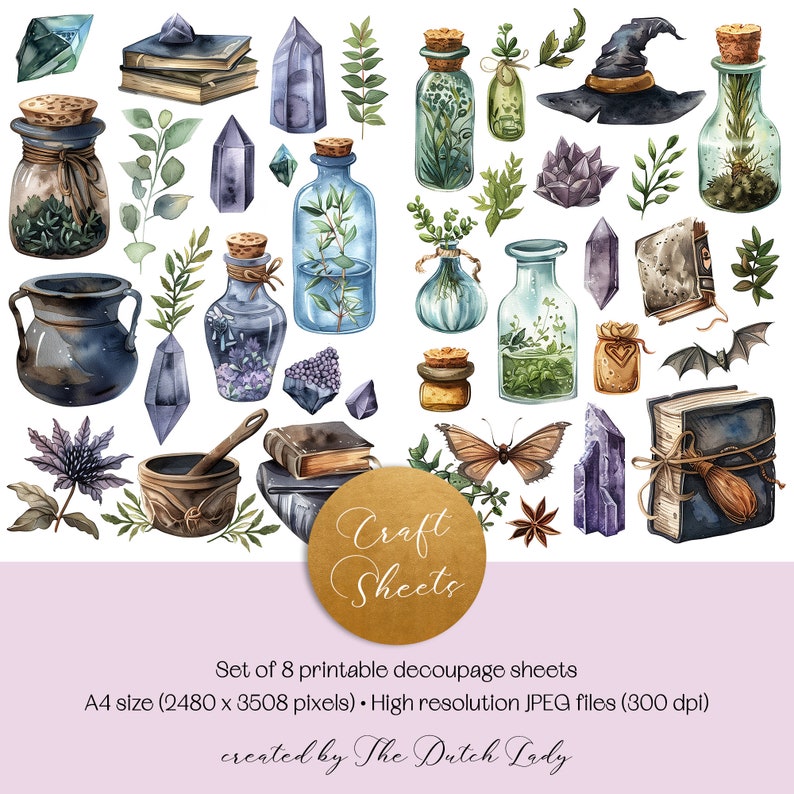 Witchy Stuff PRINTABLE Decoupage Sheets, Digital Journal Papers, Book ...
