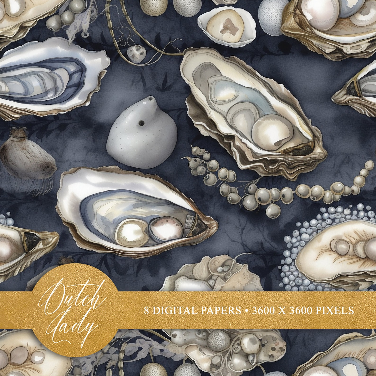 Oysters & Pearls Digital Backgrounds - Printable Scrapbook Paper ...
