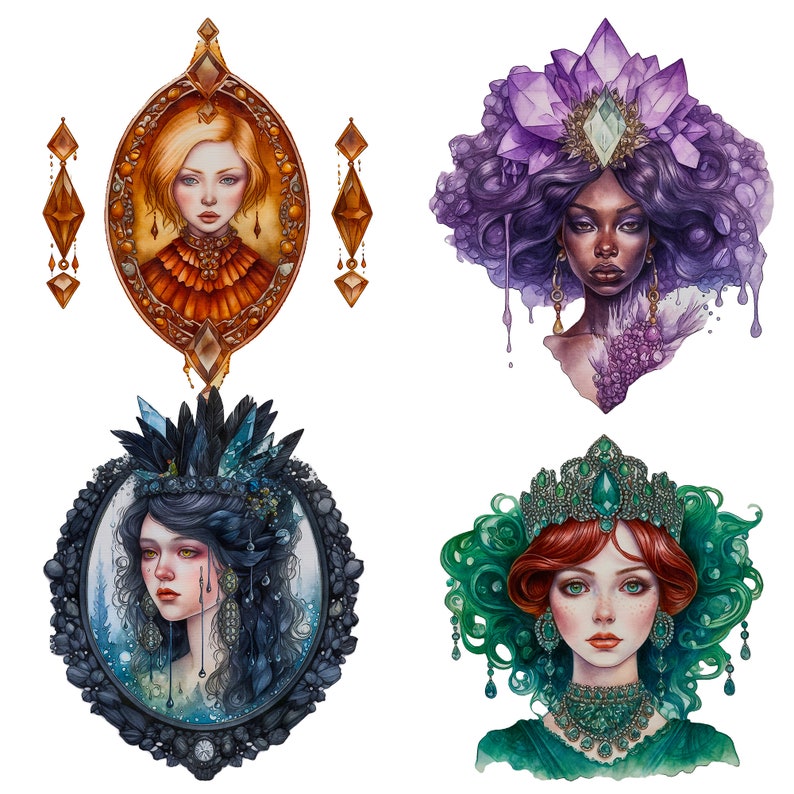 Crystal Girls Clipart Set Fantasy Stones Jewelry Frames - Etsy