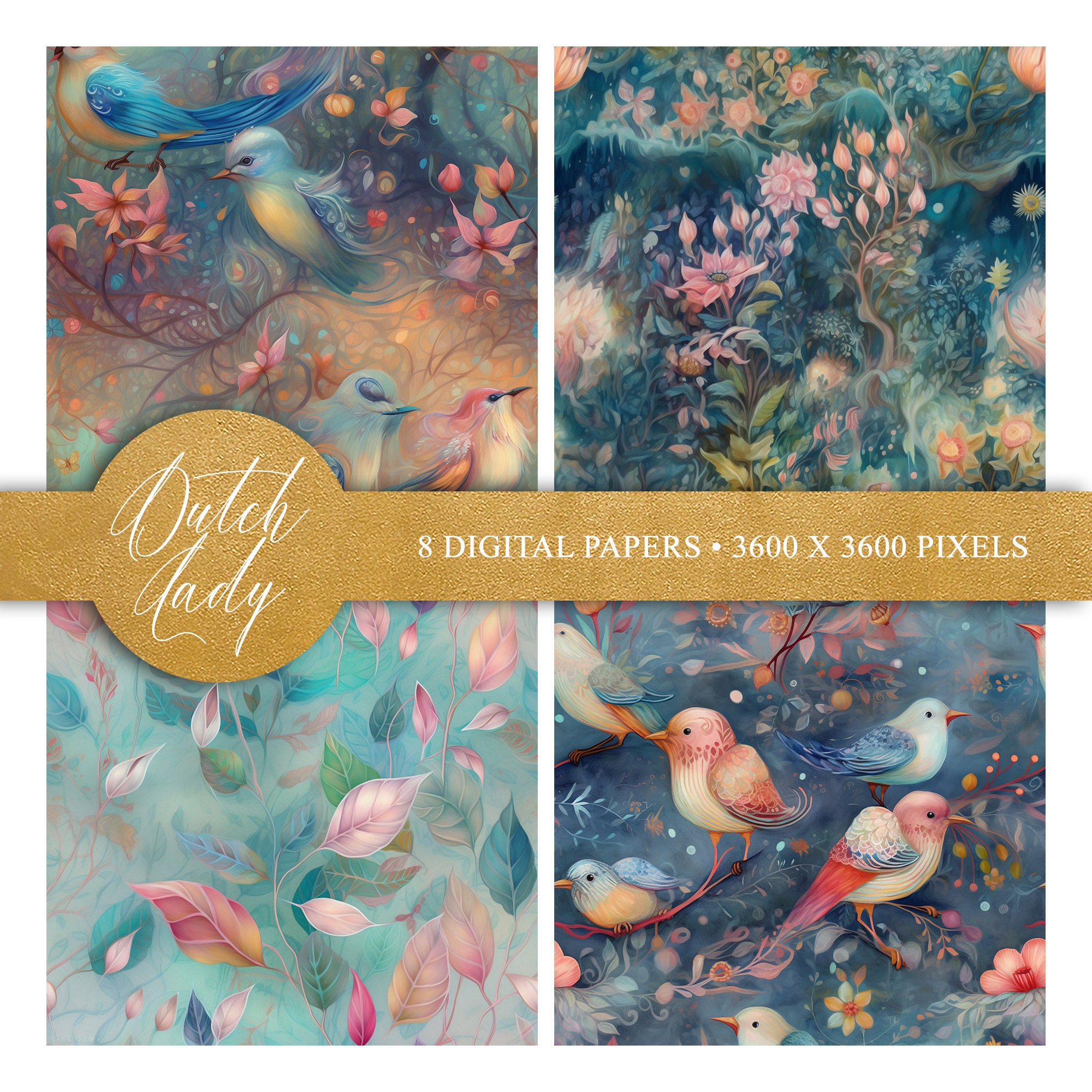 Birdies & Flowers Digital Backgrounds Printable Scrapbook Paper Set ...