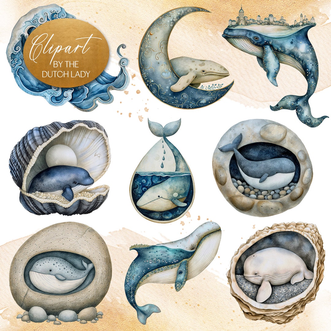 Whimsical Whales Clipart Set - Enchanted Ocean & Sea Graphics - Whale ...
