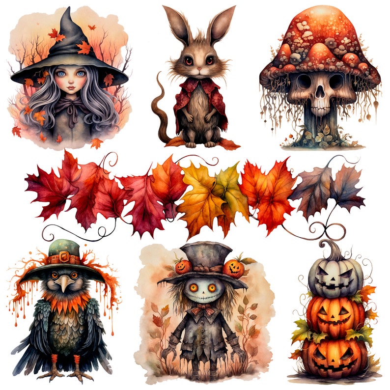 Samhain Watercolor Clipart Set: Celtic Halloween Graphics (25 PNG Files ...
