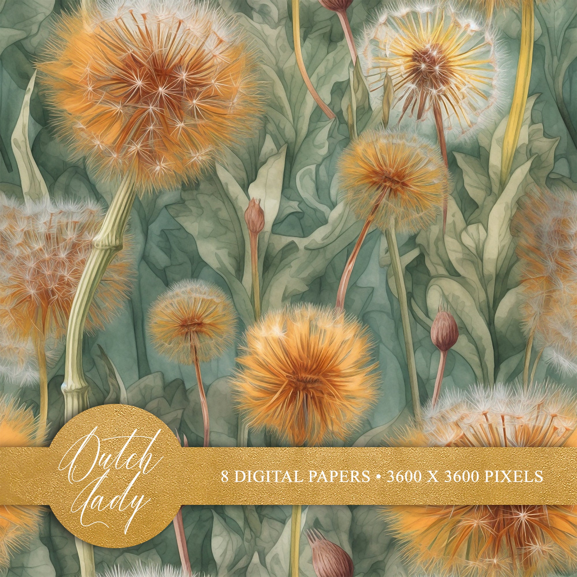 Dandelions Digital Backgrounds - Scrapbook Paper - Seamless Floral ...
