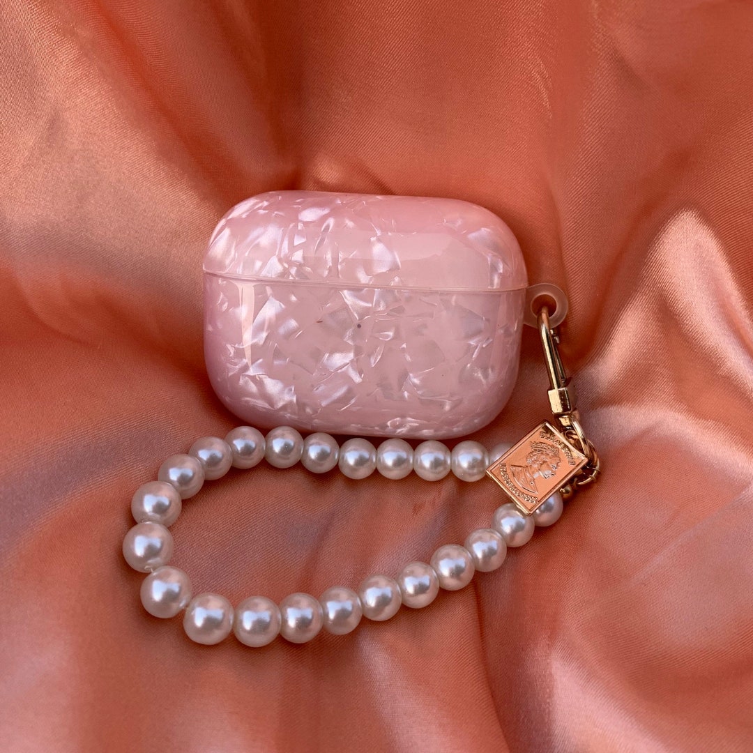 Fancy Marble AirPod Case With Pearl Keychain and Gold Detail - Etsy