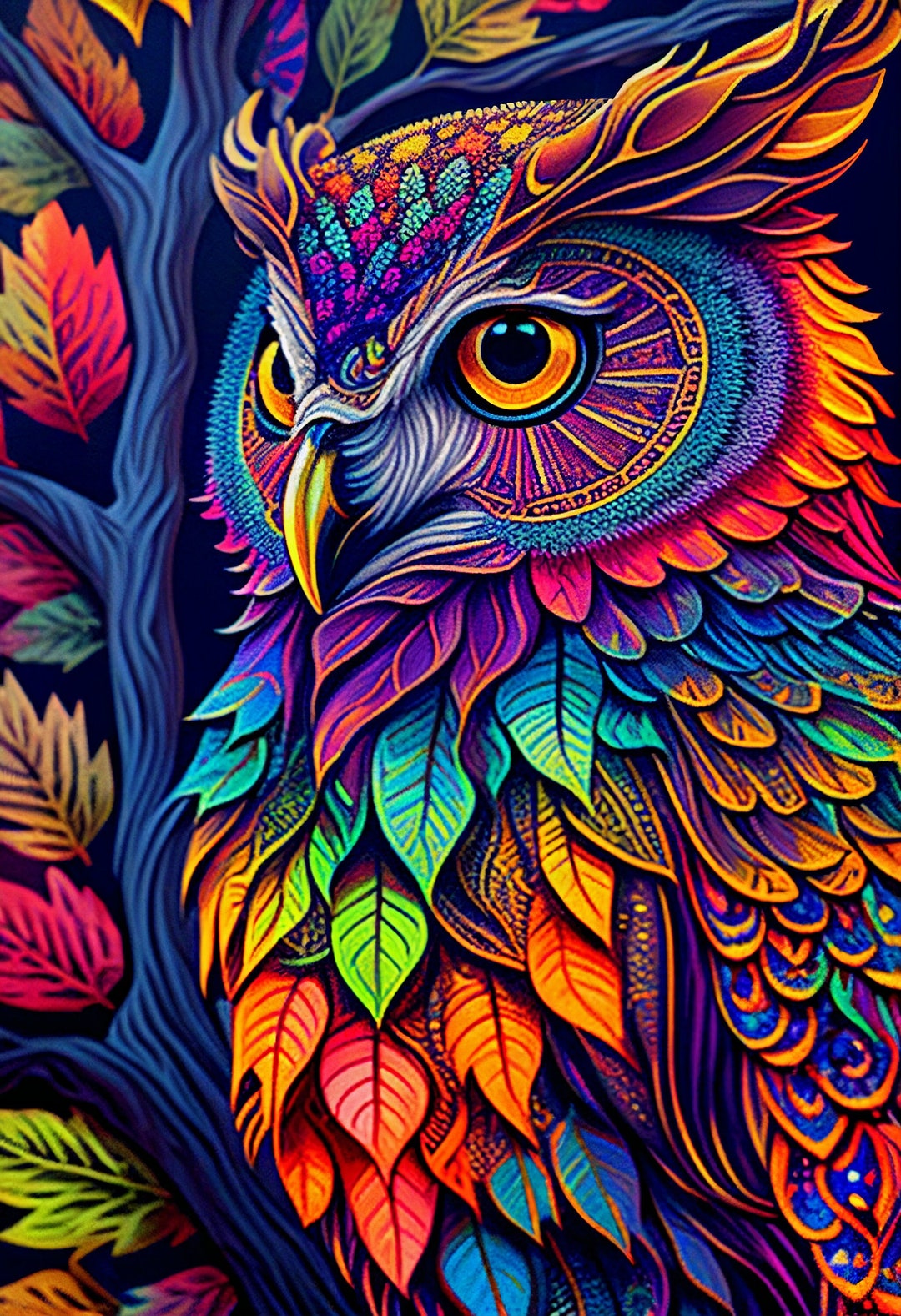 Rainbow Owl Mandala Owl Portrait Printable Art - Etsy