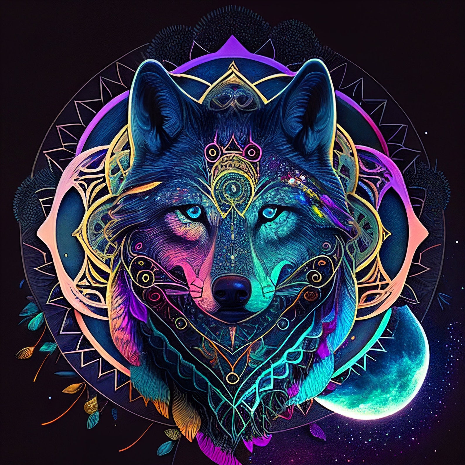 The Wolf's Mandala Dream | Printable Art - Etsy