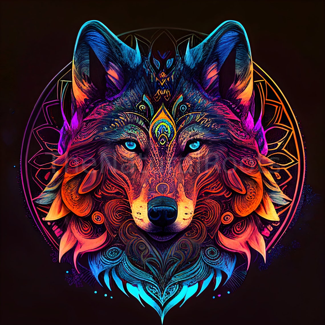 The Wolf's Warm Mandala Dream | Printable Art - Etsy