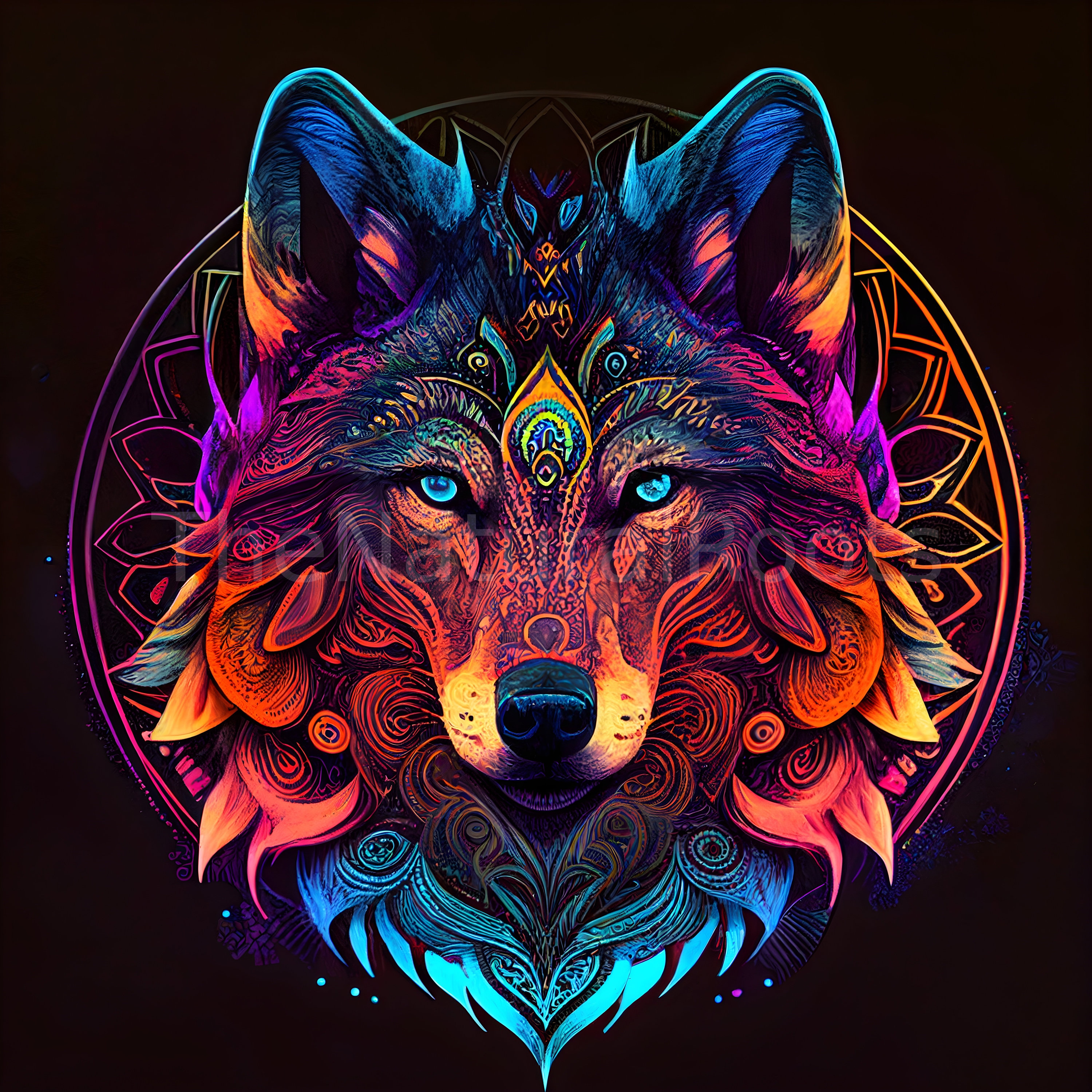 The Wolf's Warm Mandala Dream | Printable Art - Etsy