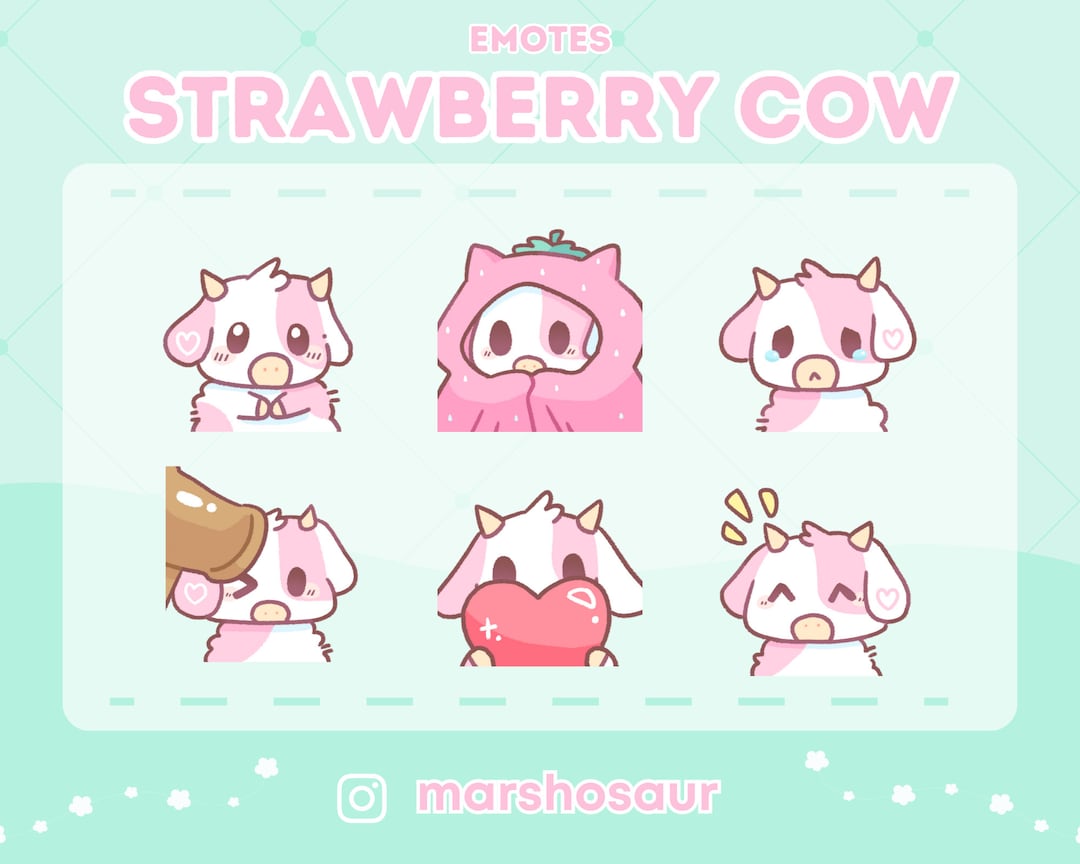 Strawberry Cow Emote Bundle | Cute Emotes for Twitch Streamers, Discord ...
