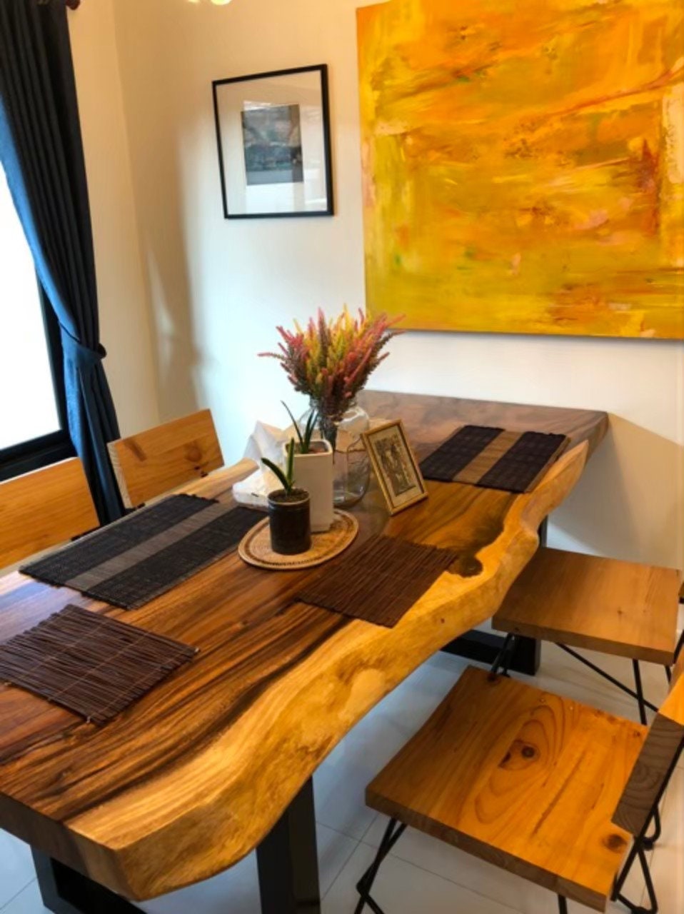 Live Edge Wood Table Monkeypod Slab Dining Table With Steel Legs - Etsy