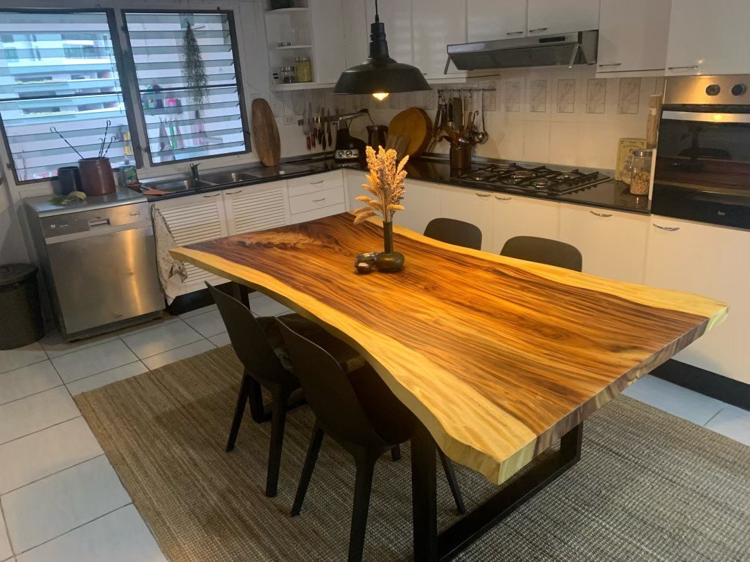 Live Edge Wood Table Monkeypod Slab Dining Table With Steel Legs - Etsy