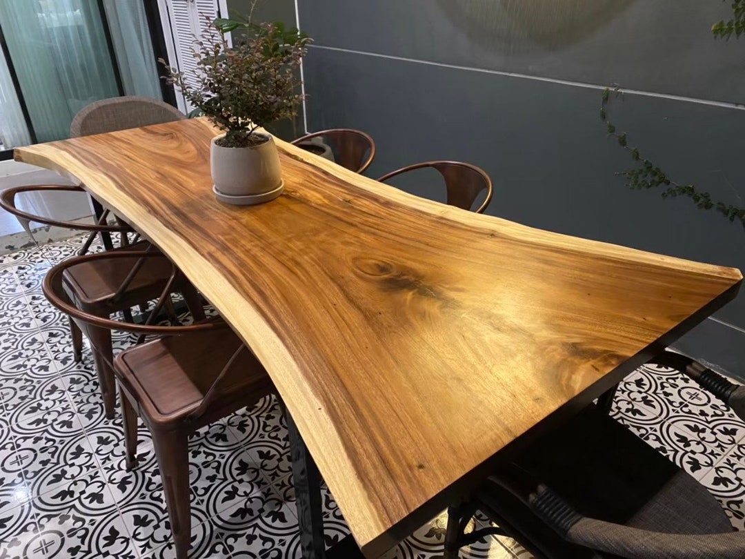 Live Edge Wood Table Monkeypod Slab Dining Table With Steel Legs - Etsy
