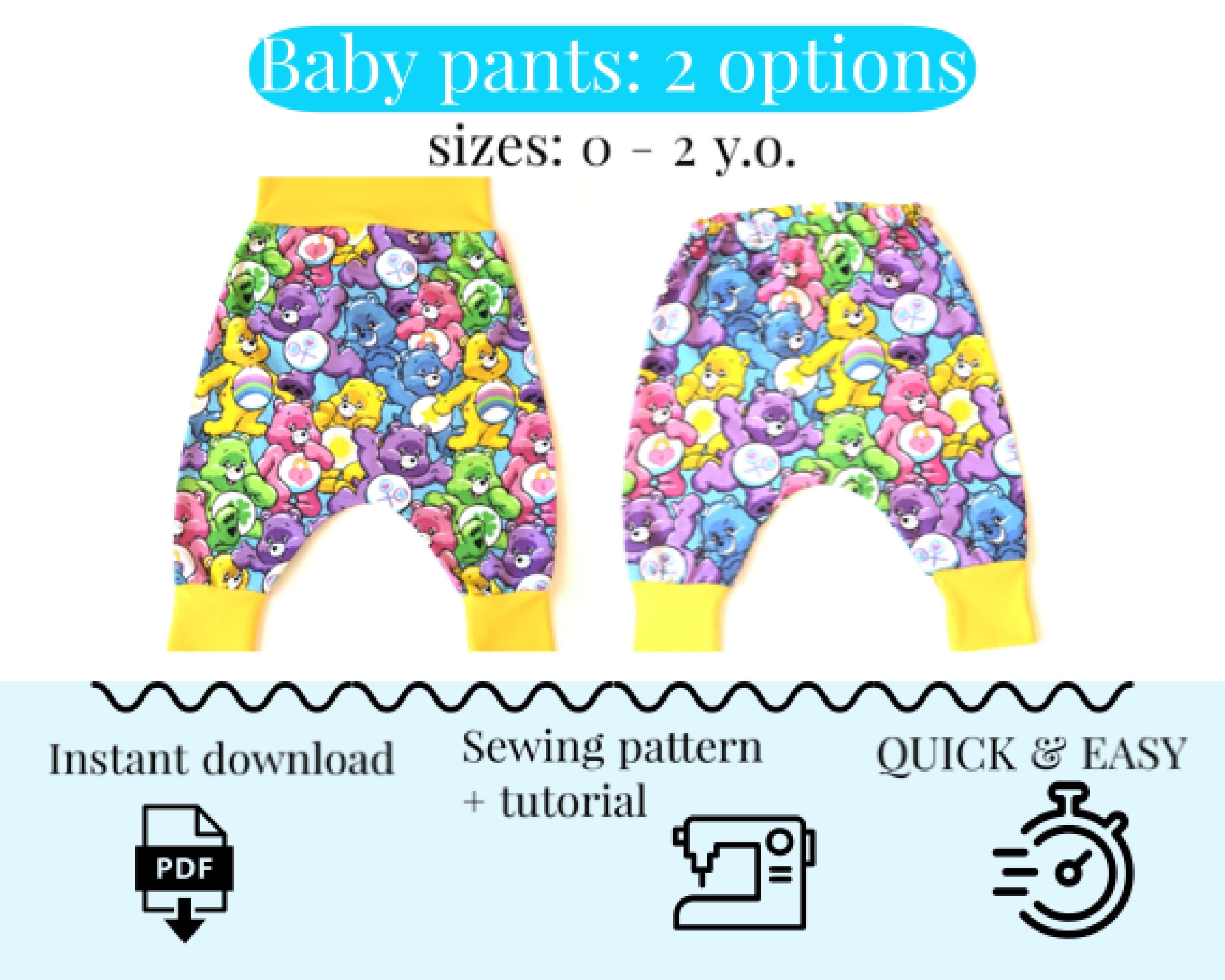 Baby Pants Sewing Pattern PDF, Sizes: 0 2 Years Old, Adjustable Baby ...