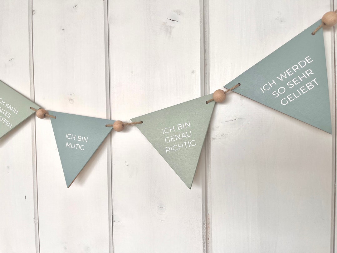 Wimpelkette aus Holz mit Affirmationen Wanddeko Holz Kinderzimmer ...