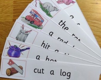 Montessori Early Reading Materials, Pink and Blue Phrase and Sentence ...