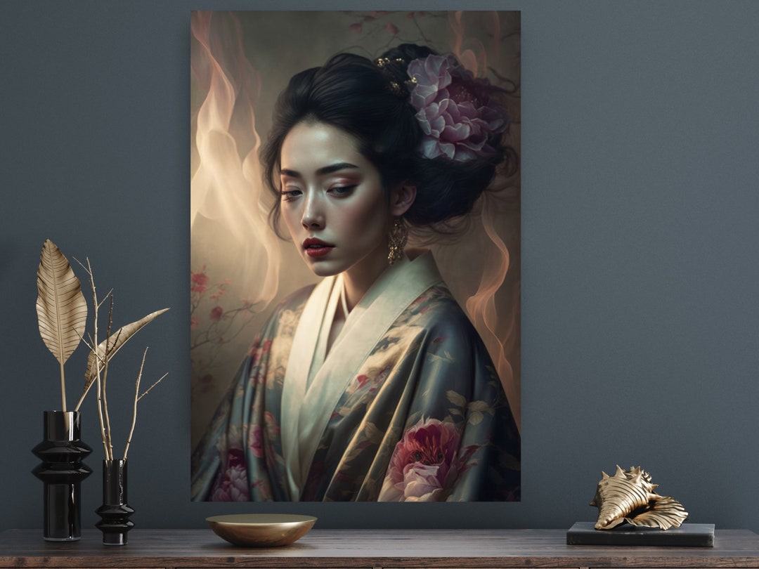 Mysterious Geisha Girl in a Kimono - Modern Japanese Inspired Poster ...