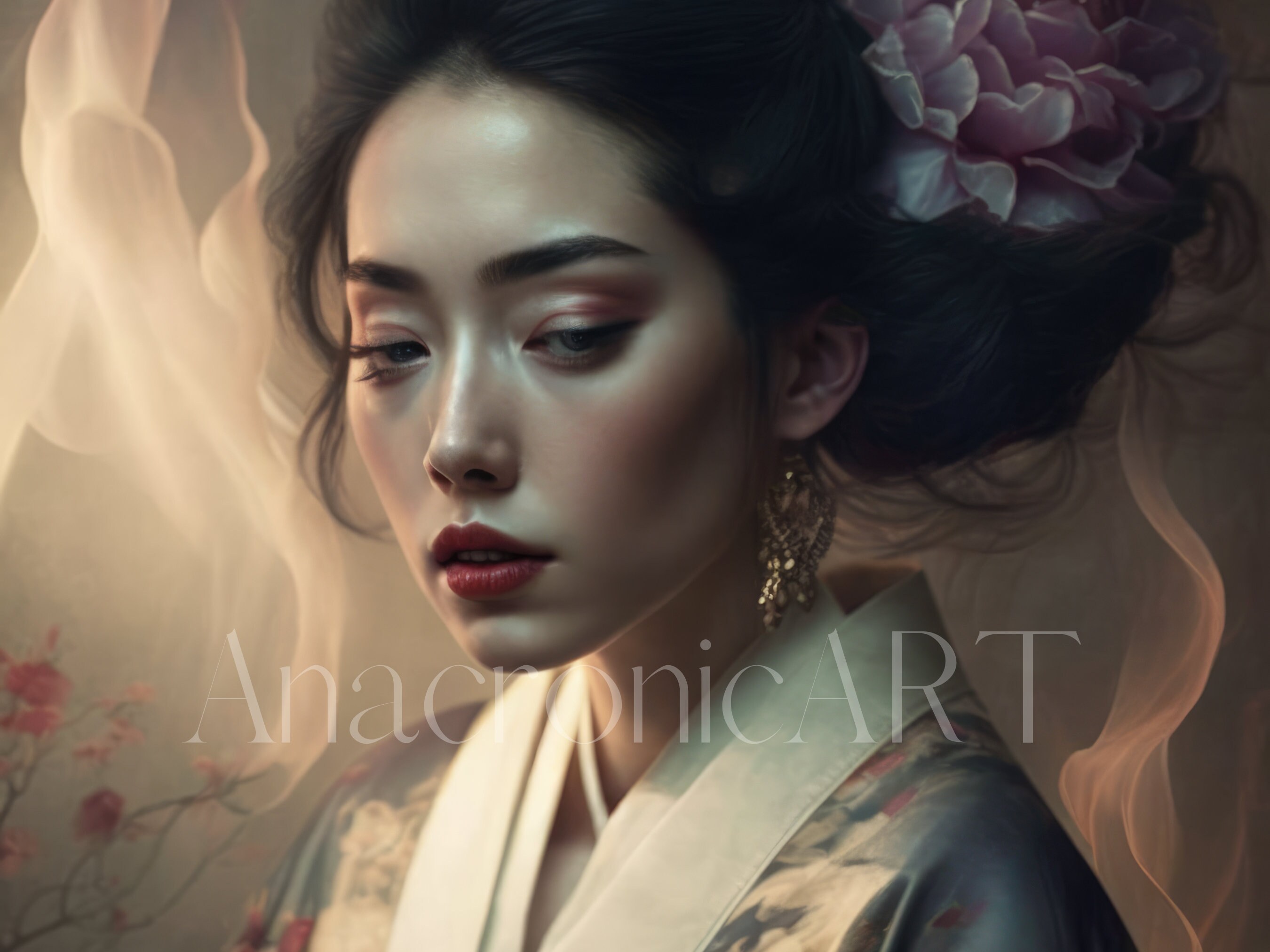 Mysterious Geisha Girl In A Kimono Modern Japanese Inspired Etsy