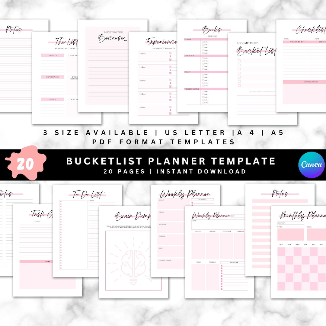 Editable Bucket List Printable Wish List Sheet Manifestation Journal ...