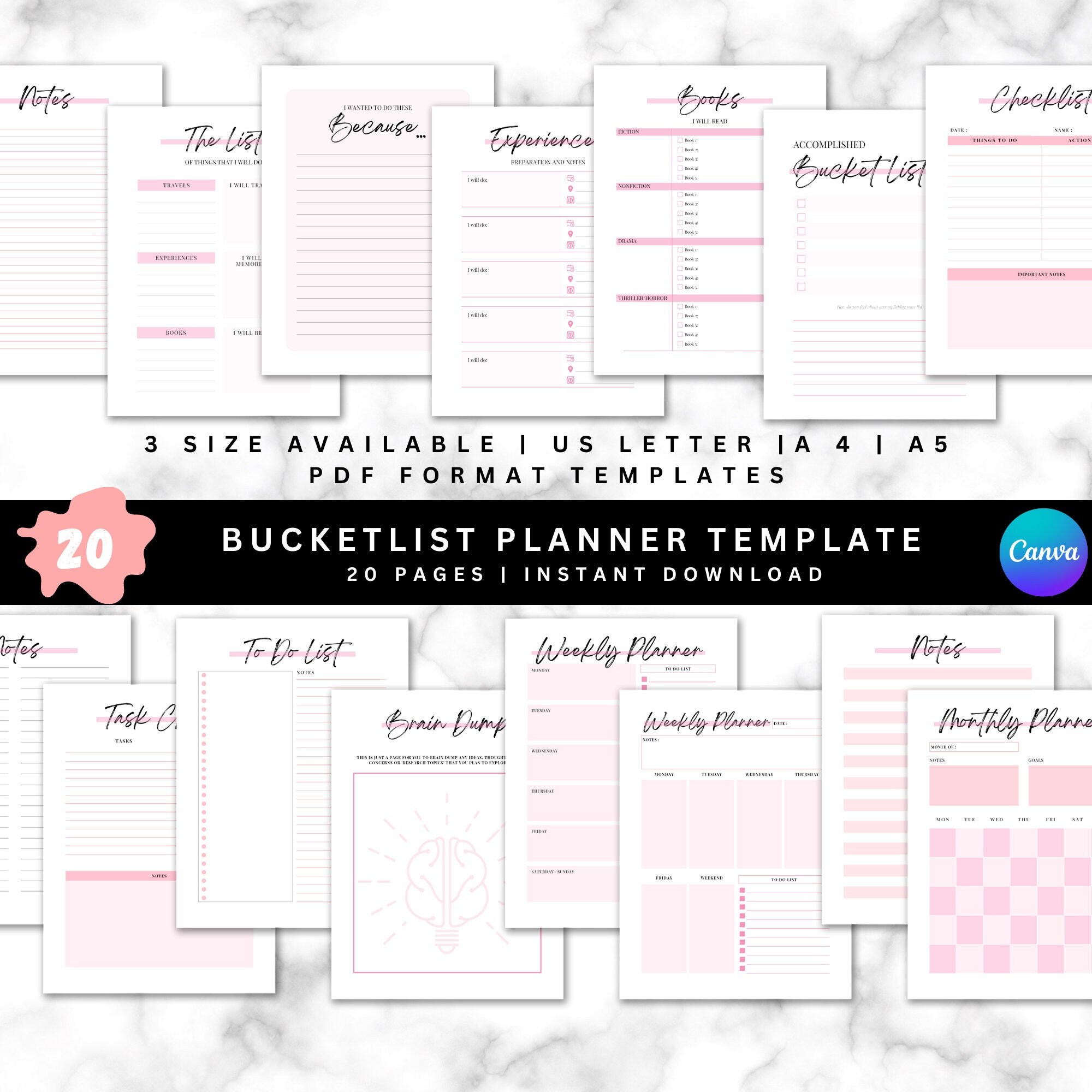 Editable Bucket List Printable Wish List Sheet Manifestation Journal ...